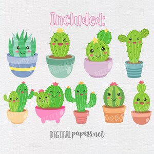 Cute Cactus Clipart, Succulent Clipart Bundle, Cacti Clip Art, Kawaii ...