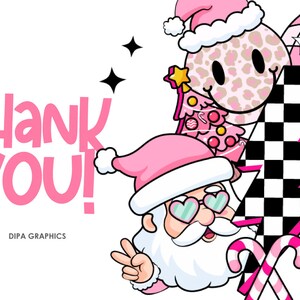 Pink Christmas Clipart: Groovy Santa, Disco Ball, Candy Cane (PNG ...