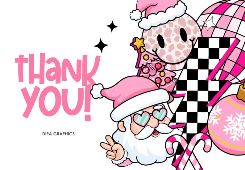 Pink Christmas Clipart: Groovy Santa, Disco Ball, Candy Cane (PNG ...