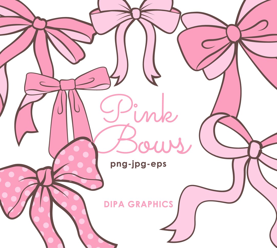 Pink Bow Clipart: Coquette Handmade Doodles (PNG, JPEG, EPS) - Etsy