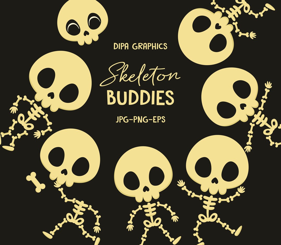 Skeleton Clipart, Cute Skull Graphics, Vector, PNG and JPG, Sublimation ...