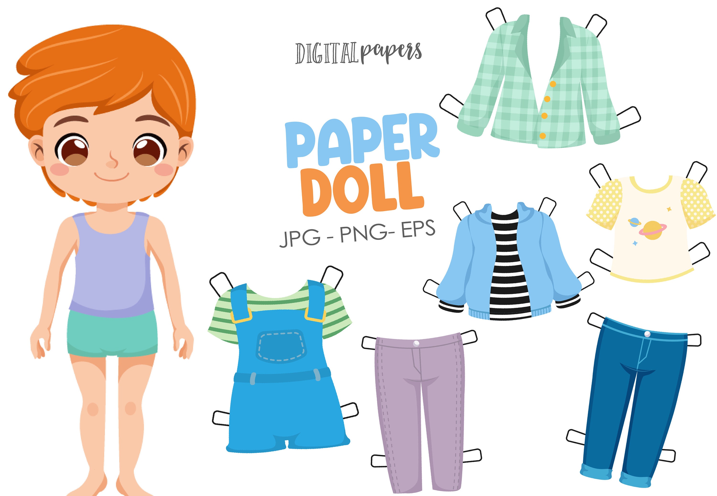 Paper Doll Clipart: Printable Dress-up Activity (INSTANT DOWNLOAD ...