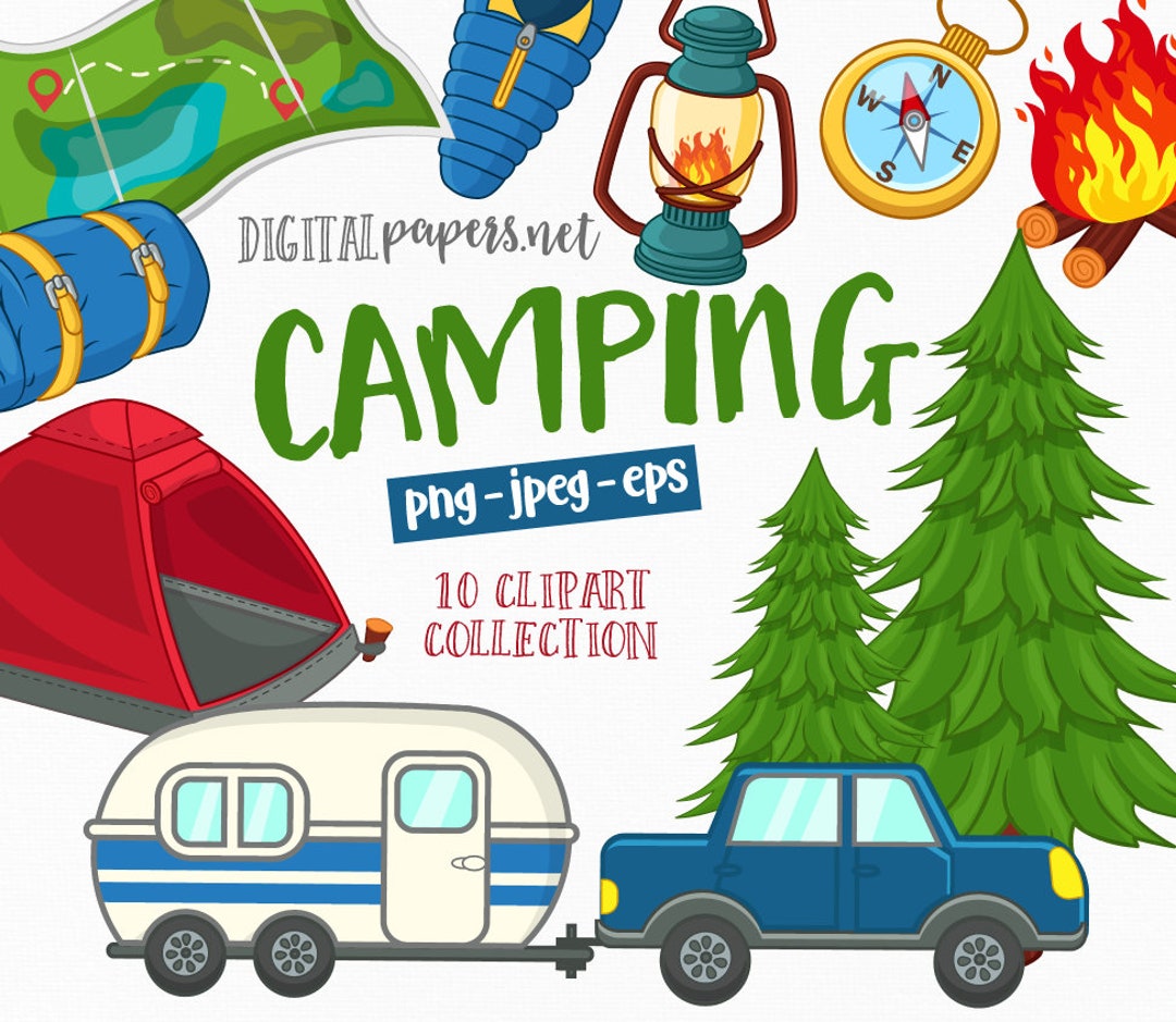 Camping Clipart: Happy Camper Vector Graphics (PNG, EPS) - Etsy