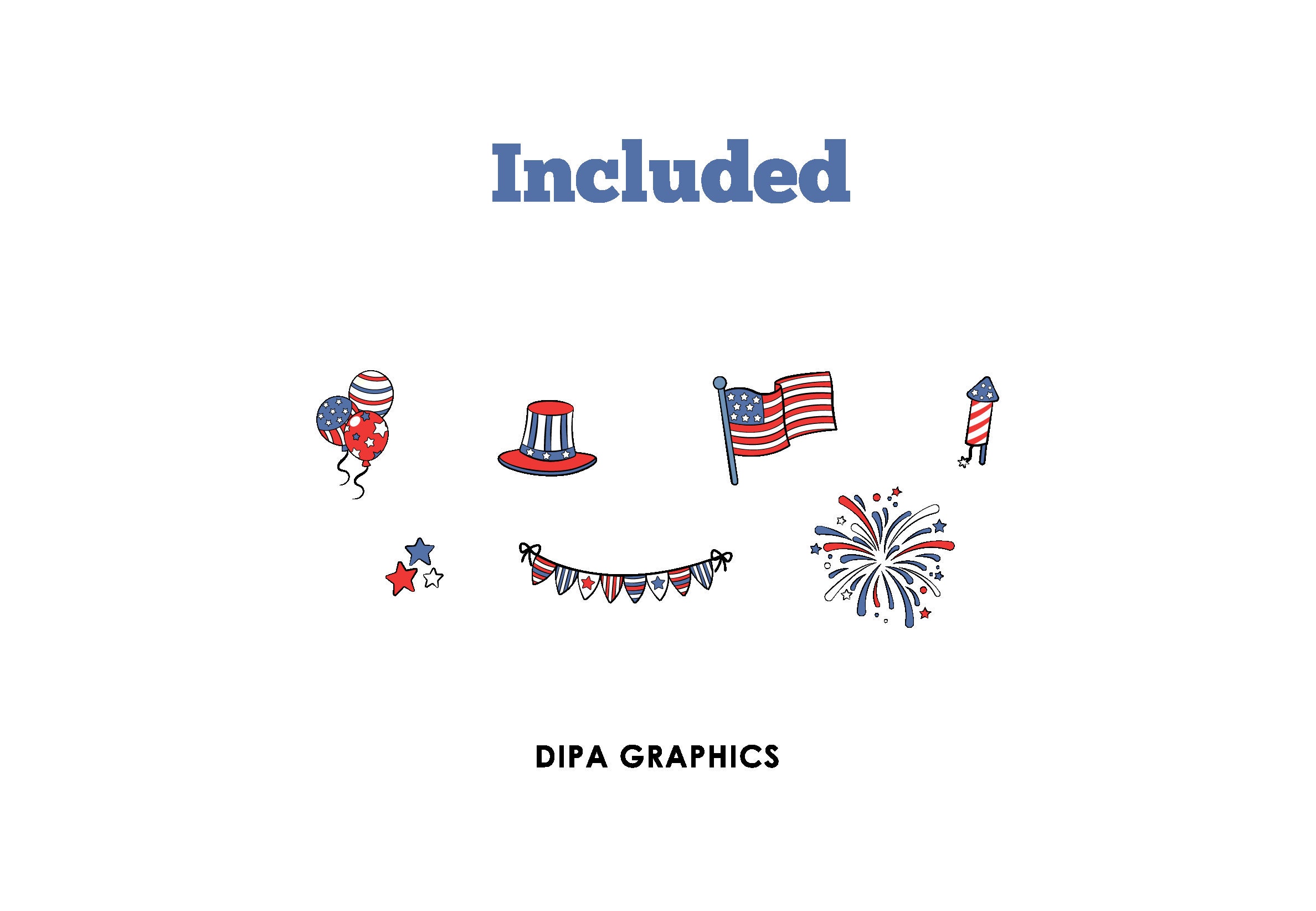 4th of July Doodles Clipart: Independence Day PNG, JPEG, EPS (instant ...