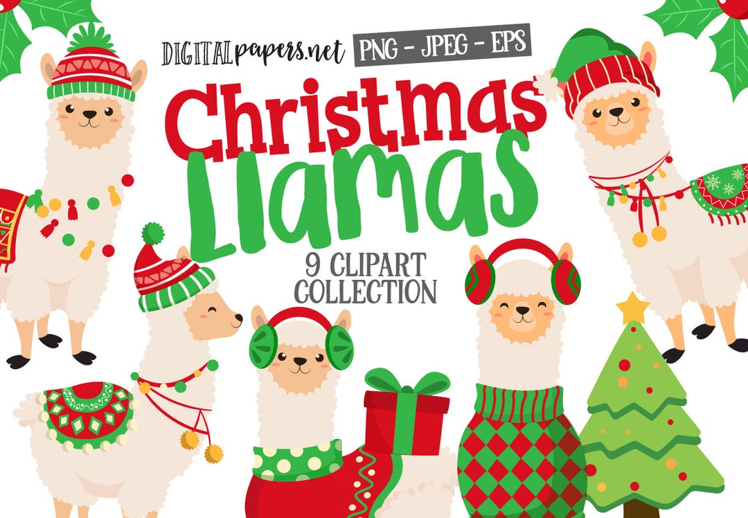 Christmas Llamas Clipart, Winter Animal, Ugly Sweater Clipart, EPS ...