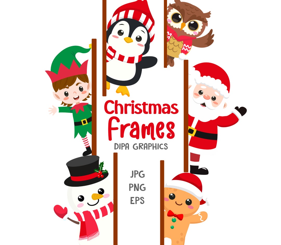 Christmas Frames Clipart: Santa, Elf, Snowman (PNG, JPEG, EPS Instant ...