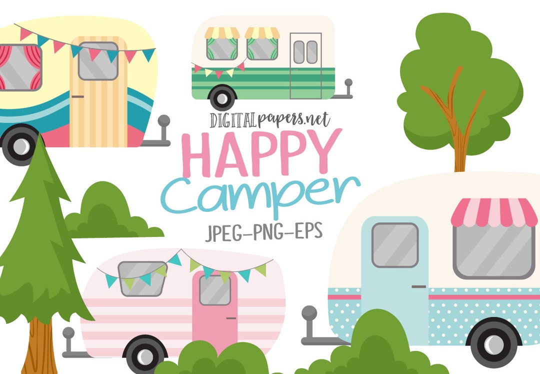Happy Camper Clipart, Camping Clipart, Glamping, Camper Clipart, Summer ...