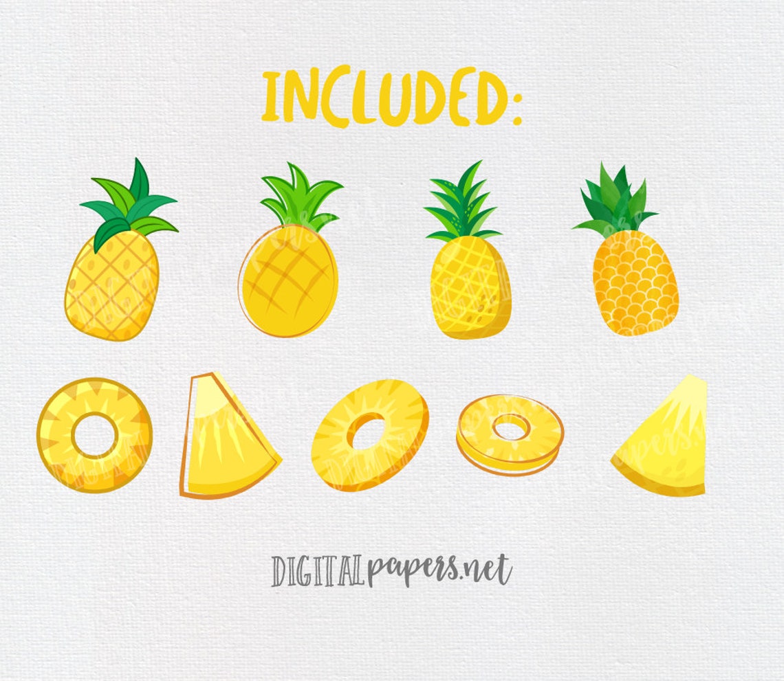 Pineapple Clipart Set: Tropical Party Graphics (PNG, EPS, JPEG ...
