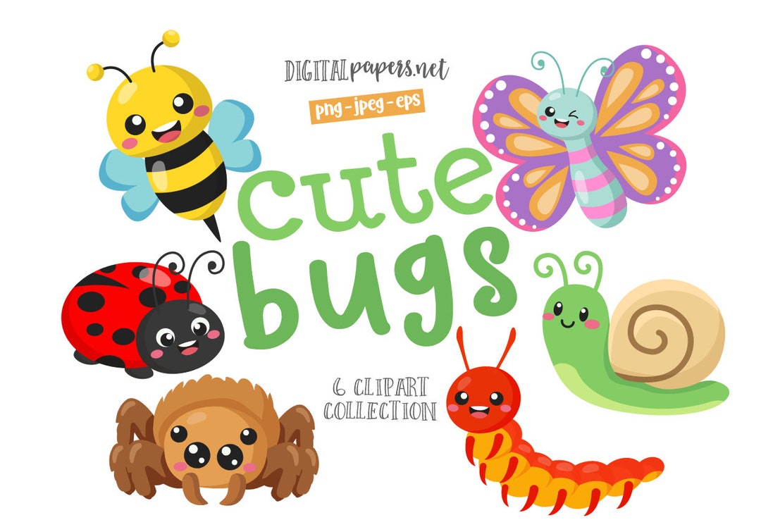 Cute Bug Clipart, Ladybug Clipart, Bee Clipart, Butterfly, Spider ...