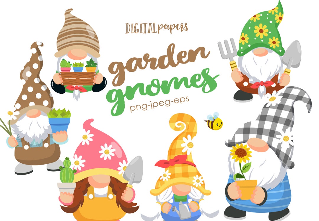 Gnome Clipart, Garden Gnome Clipart, Garden Clipart, Daisy, Floral ...