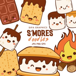 S'mores Clipart Doodles, Kawaii Smores, Camping Clipart, Chocolate ...