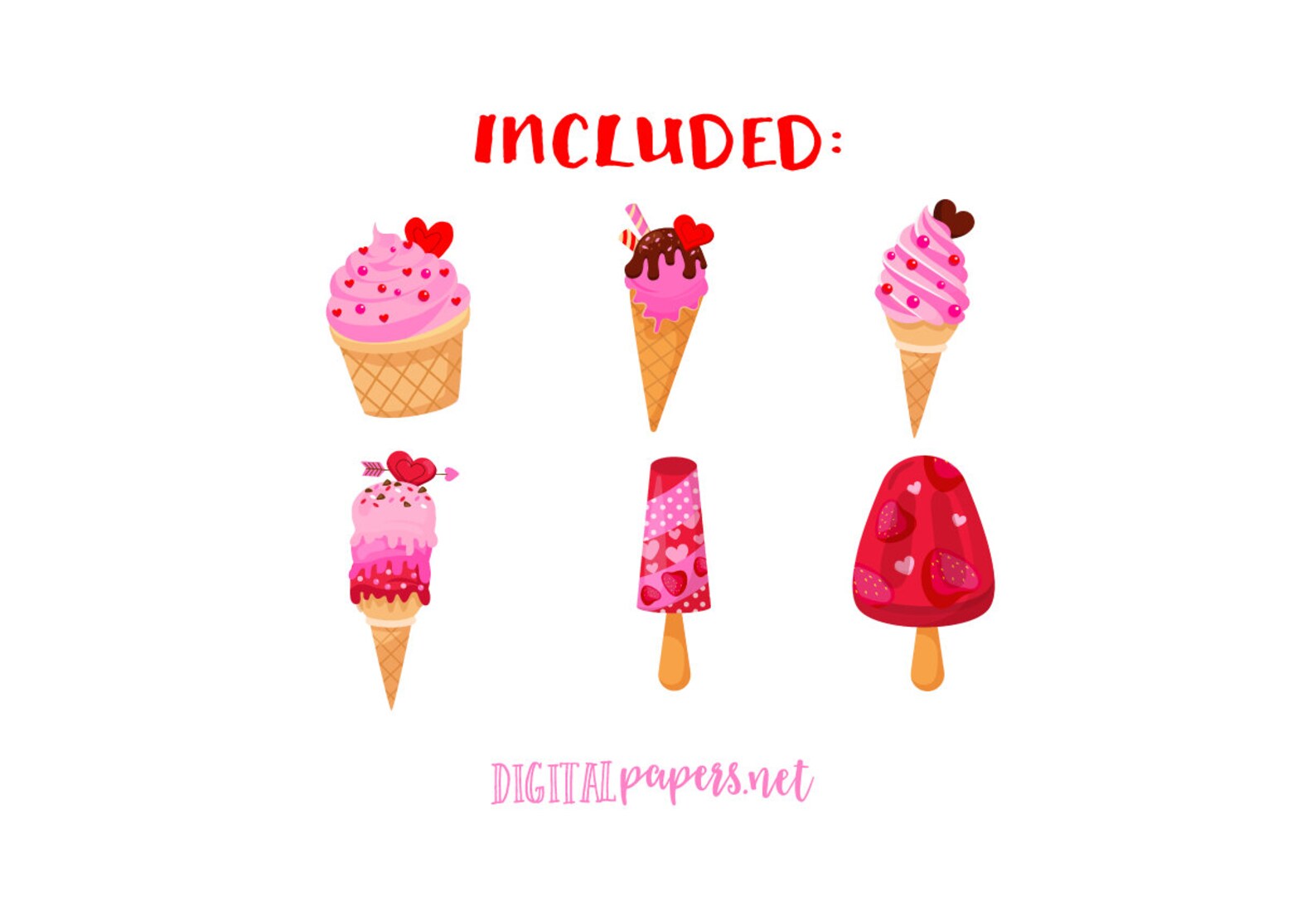 Valentine's Day Ice Cream Clipart: PNG, JPEG, EPS (instant Download) - Etsy
