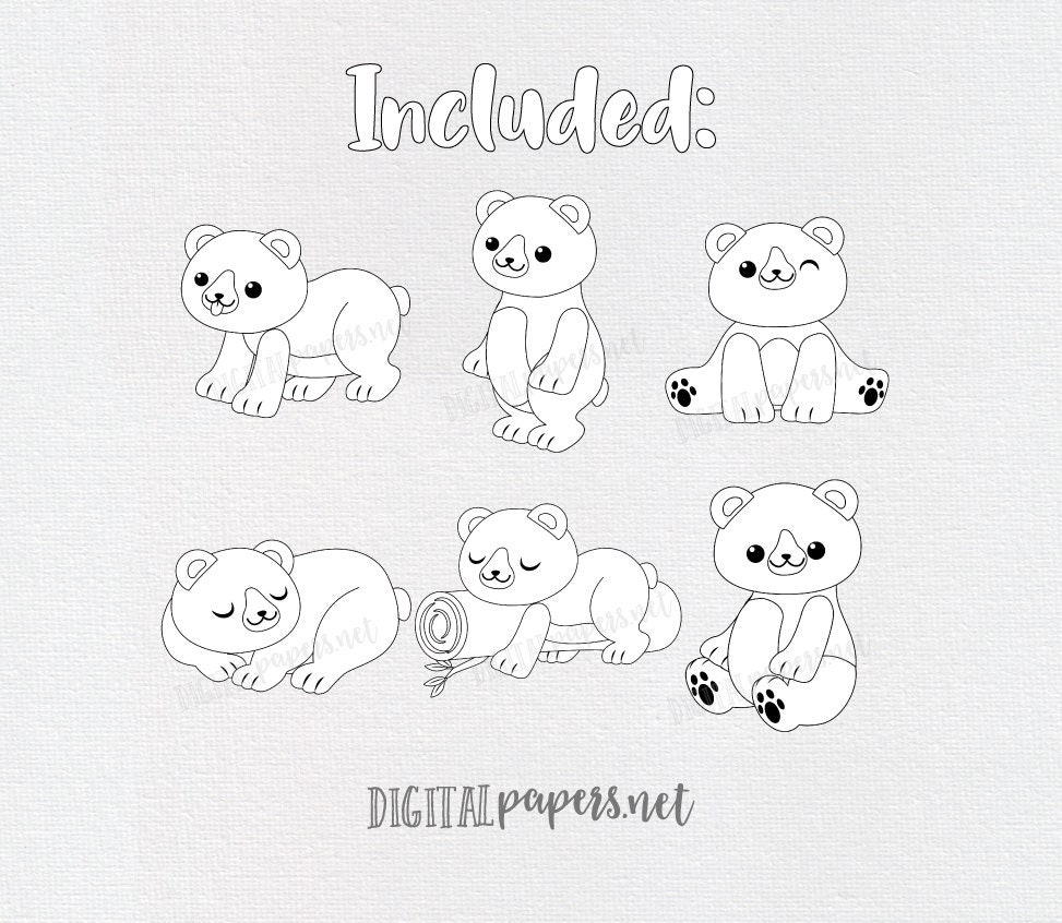 Bear Clipart Outlines Woodland Clip Art Bear Graphics | Etsy