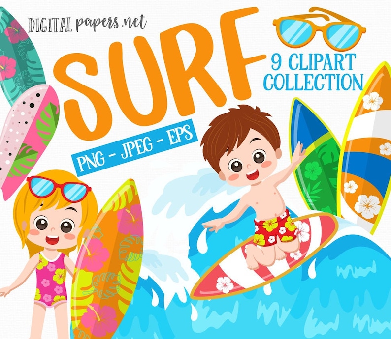 Surf Clipart: Summer Beach Graphics (PNG, JPEG, EPS) - Etsy