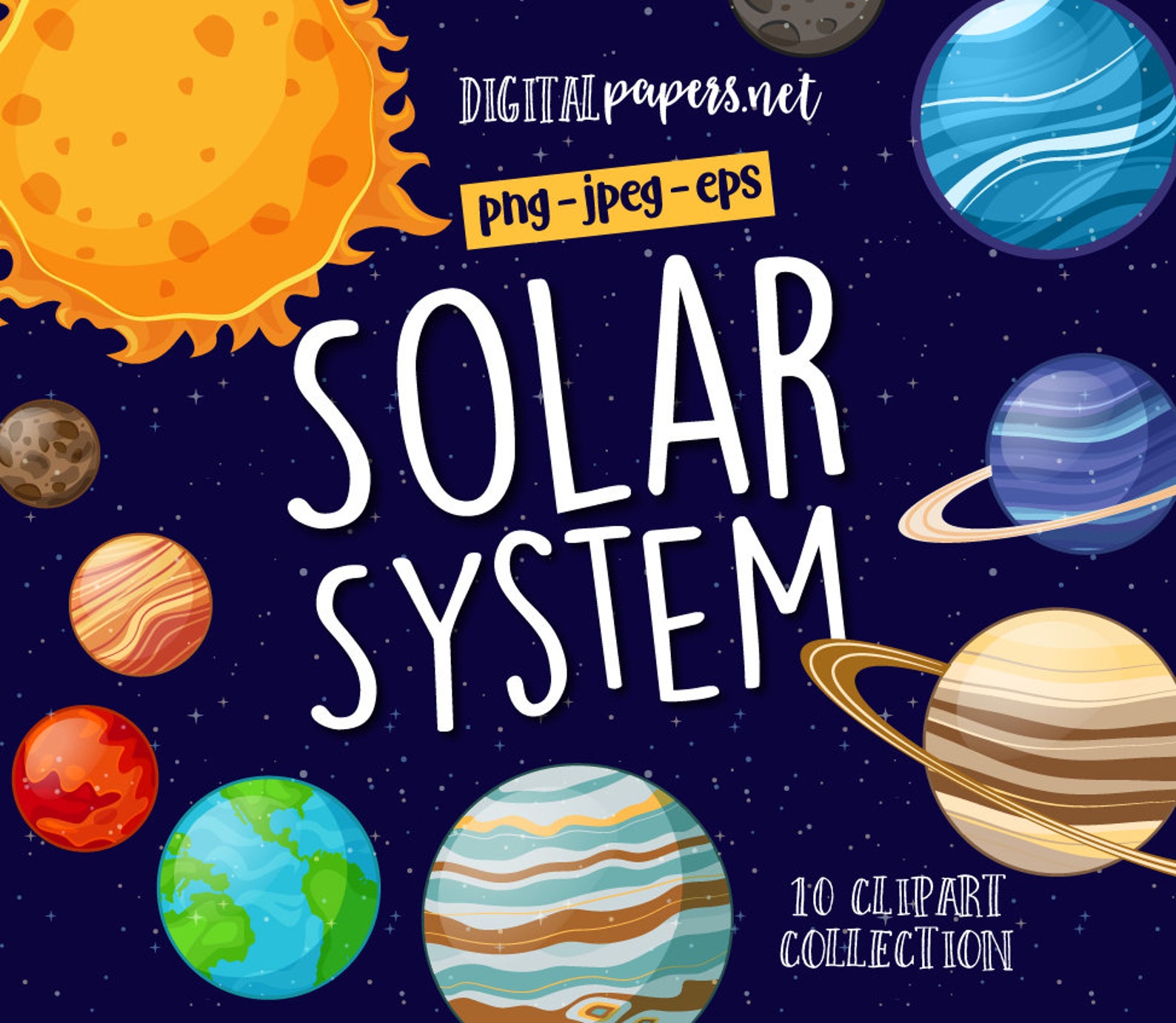 Solar System Clipart: Planet Graphics, Commercial Use (PNG, EPS) - Etsy