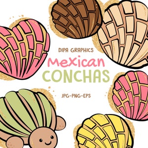 Mexican Conchas Clipart: Bakery Pastry Illustrations (PNG, JPEG, EPS ...