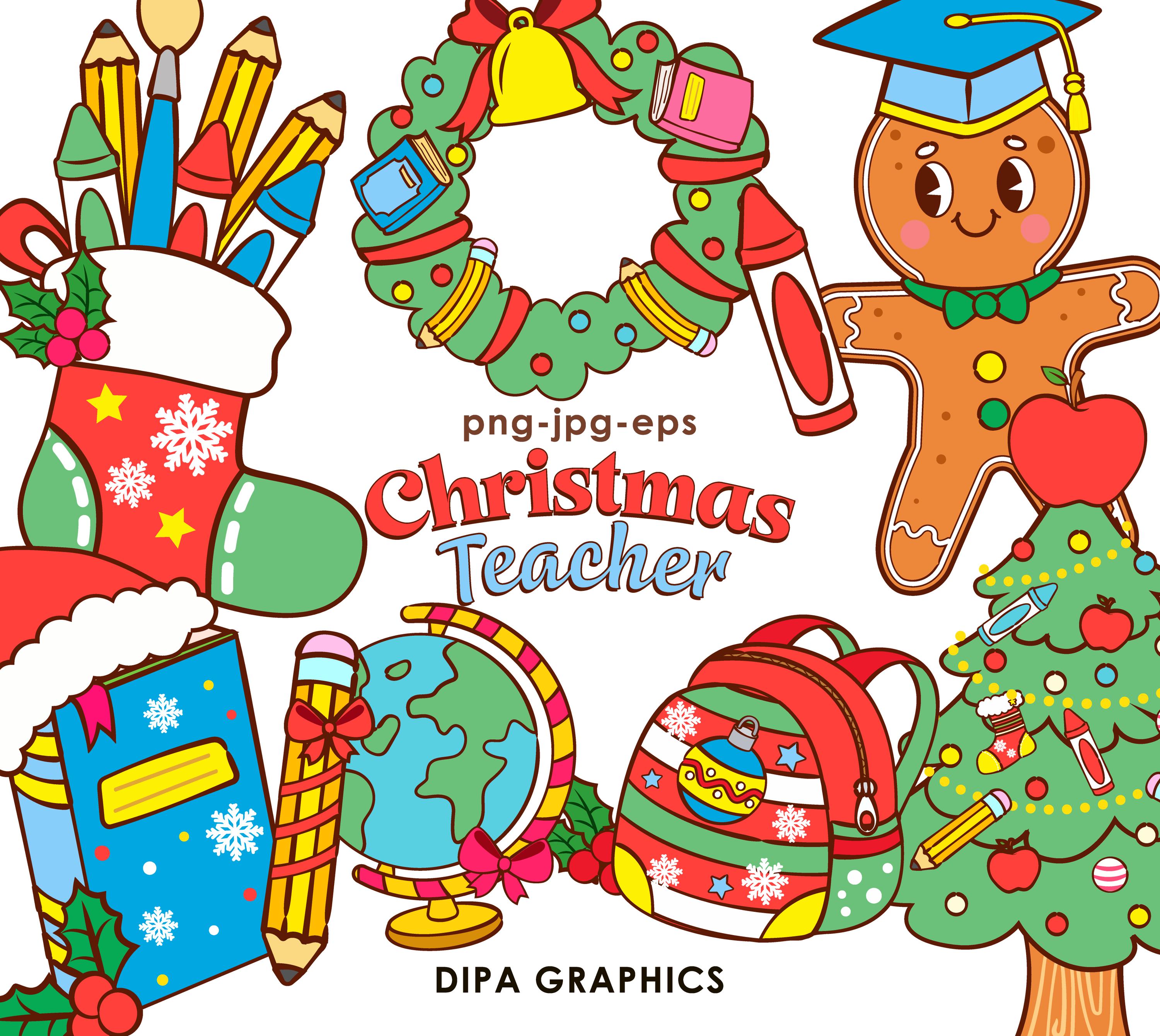 Christmas Teacher Clipart: Santa, Tree, Doodles (instant Download) - Etsy