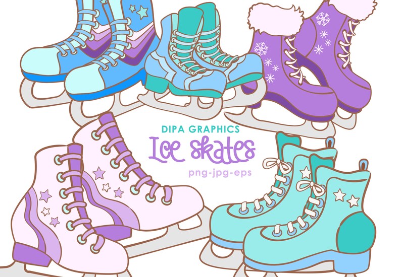 Ice Skates Clipart: Winter Sports Doodles (PNG, EPS, JPEG) - Etsy