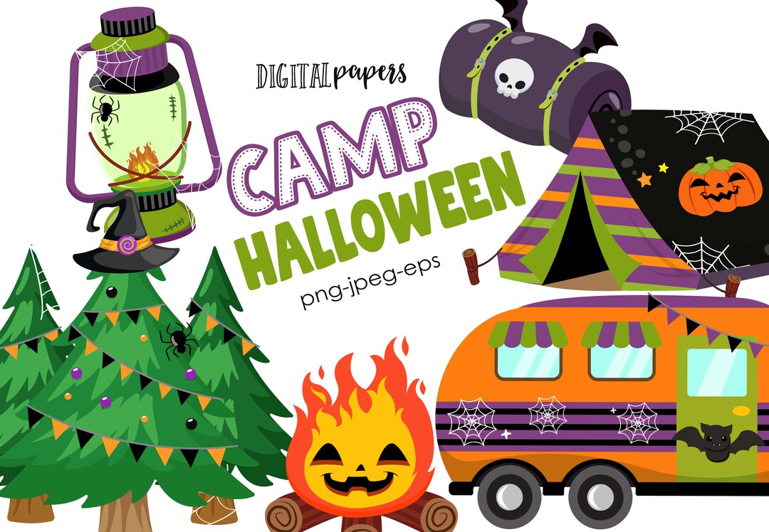 Halloween Camping Clipart: Spooky Camper Graphics (INSTANT DOWNLOAD) - Etsy
