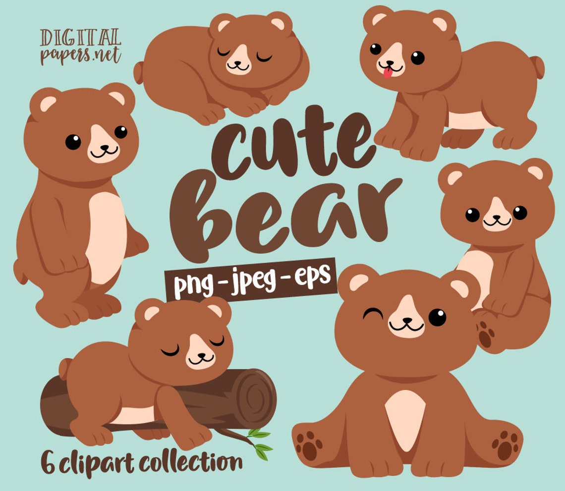 Bear Clipart Woodland Clip Art Bear Graphics Forest | Etsy