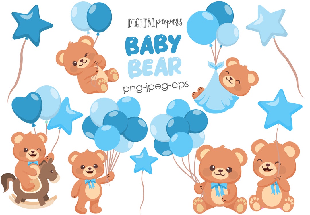 Baby Bear Clipart, Bear Clipart, Baby Shower Clipart, Baby Boy, Baby ...
