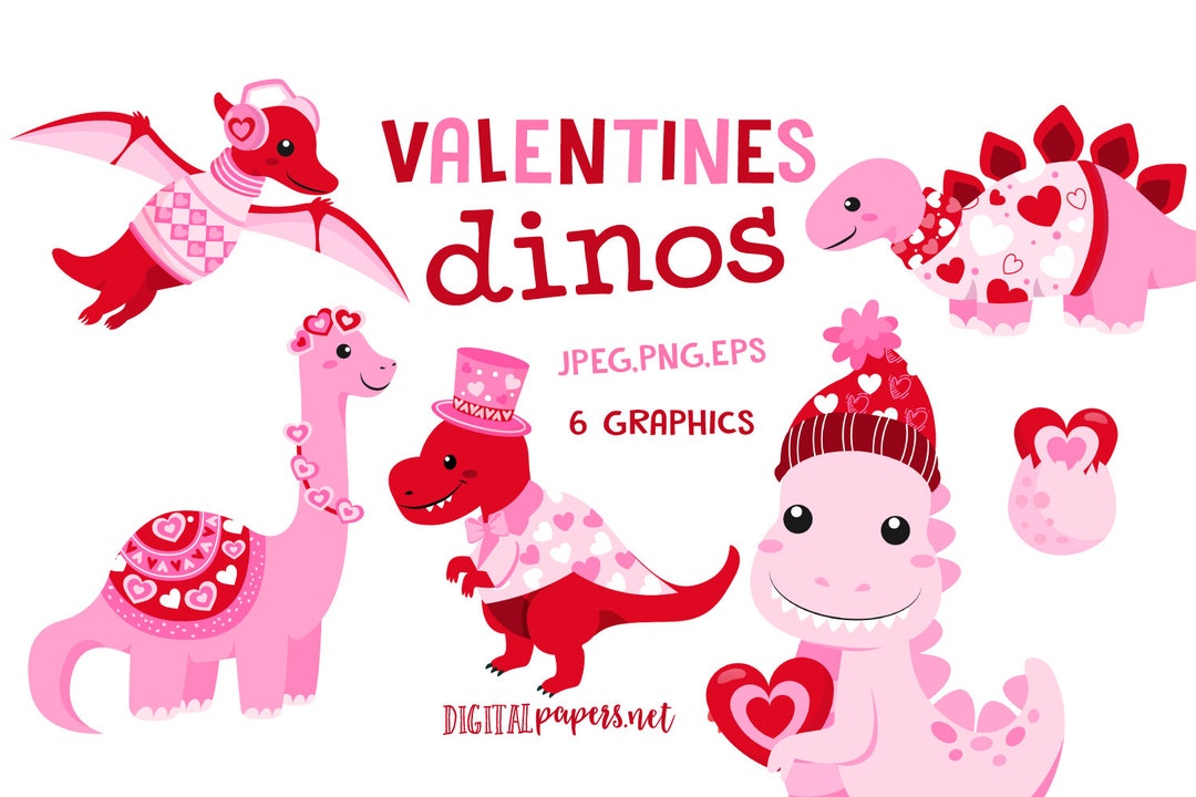 Valentines Day Dinosaurs Clipart, Dinosaur Clipart, Heart, Love, Cute ...