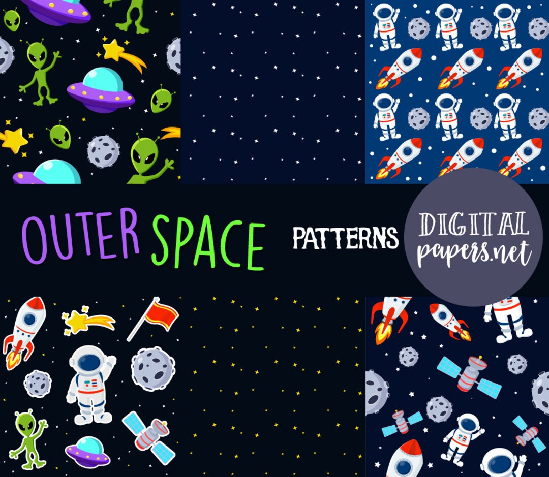 Outer Space Digital Papers: Astronaut, Rocket, Alien Patterns (instant ...