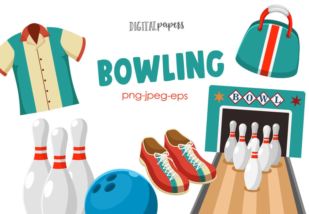 Bowling Clipart, Sport Clipart, Bowling Ball, Strike Clipart, Retro ...