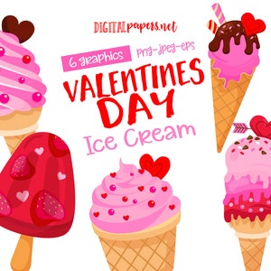 Valentine's Day Ice Cream Clipart: PNG, JPEG, EPS (instant Download) - Etsy