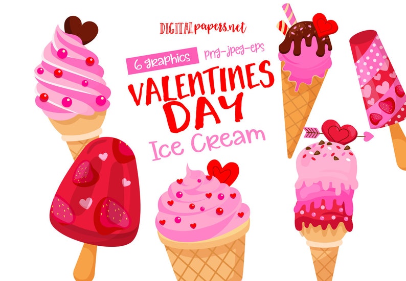 Valentine's Day Ice Cream Ice Cream Clipart Valentines | Etsy
