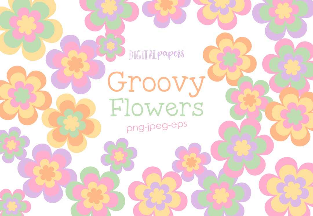 Groovy Flowers Clipart Flowers Graphics Spring Clipart - Etsy Australia