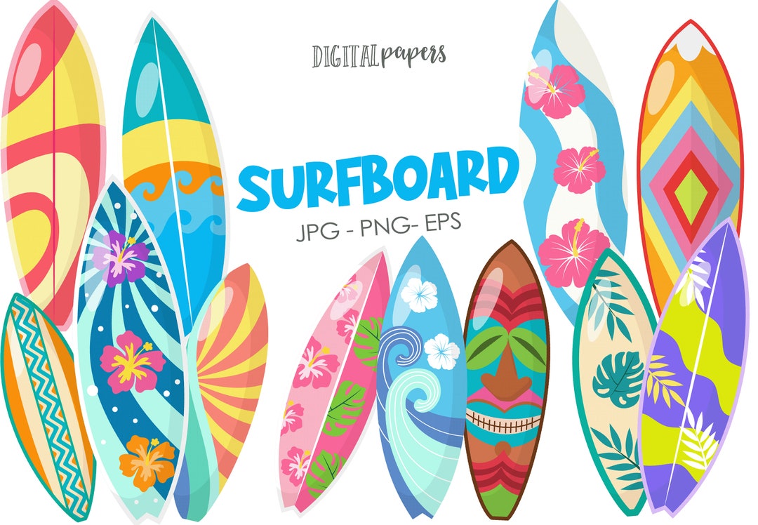 Colorful Surfboard Clipart: Summer Beach Graphics (INSTANT DOWNLOAD) - Etsy