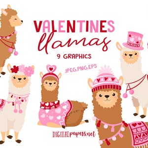 Valentines Day Llamas Clipart, Llama Clipart, Heart, Love, Cute Clipart ...