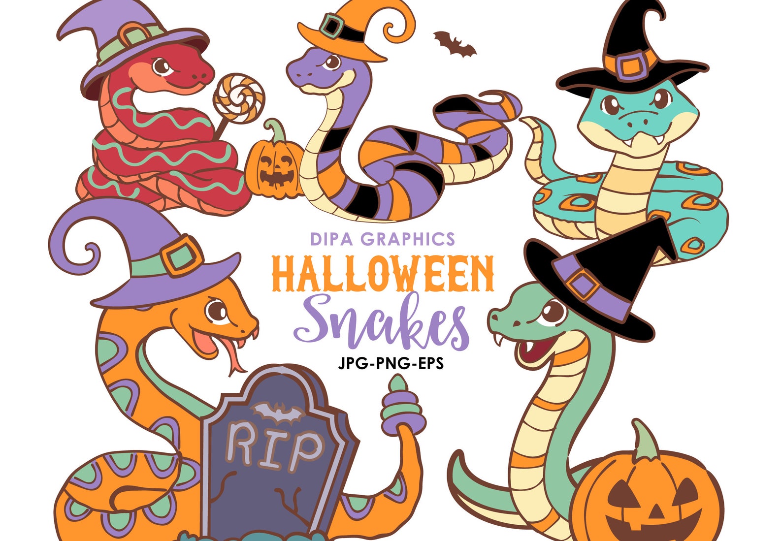 Halloween Snakes Clipart, Sublimation PNG, Halloween Doodles, Snakes ...