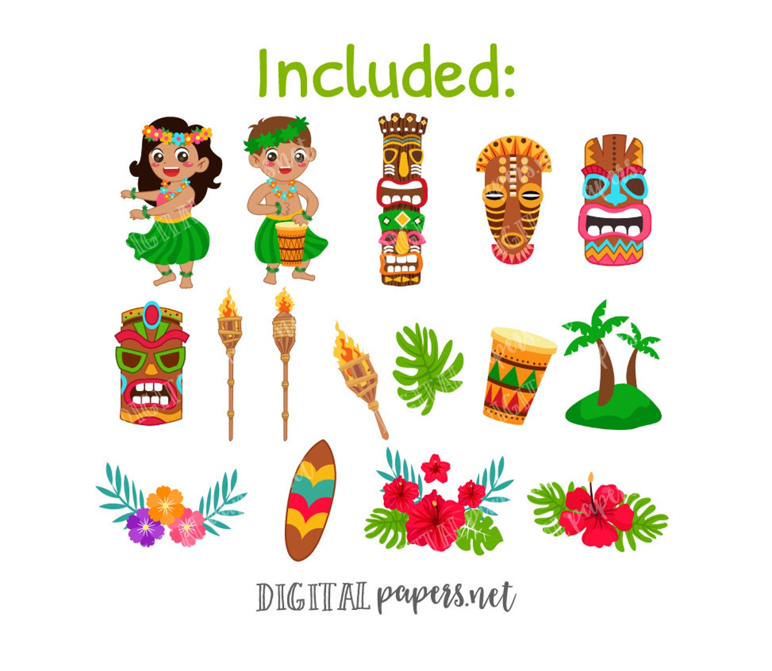 Luau Clipart Hawaiian Clipart Luau Party Tropical Clipaer | Etsy