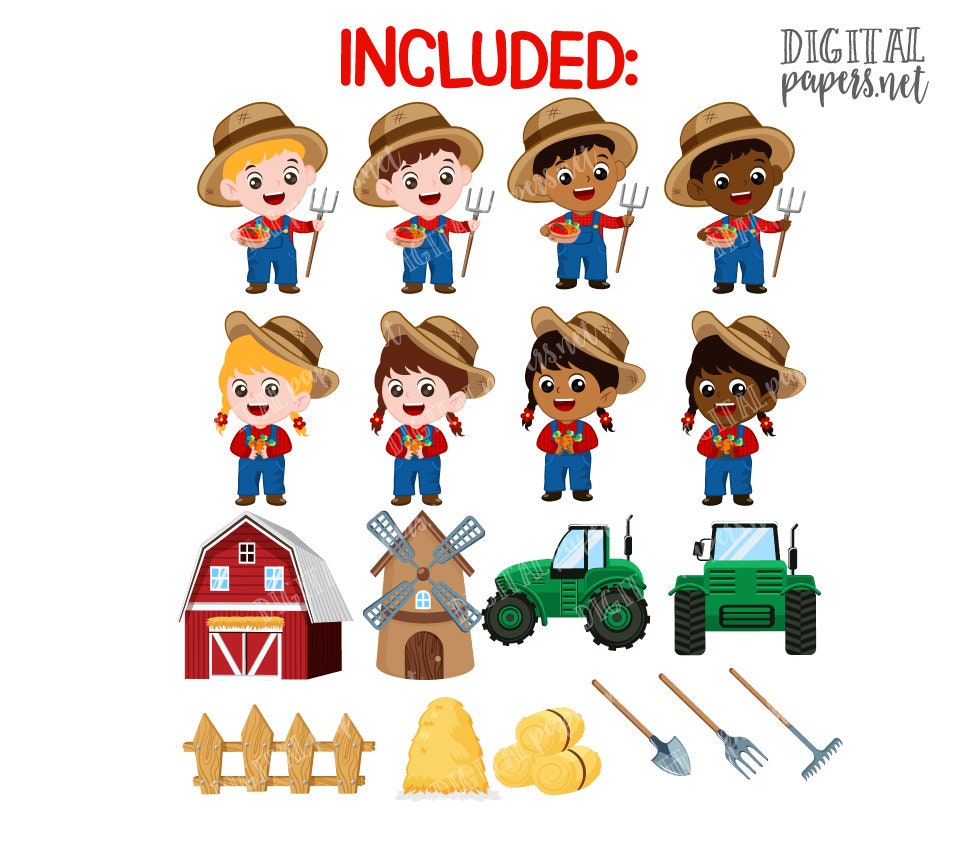 Farm Clipart Barnyard Clip art Tractor Clipart Hay Clip | Etsy