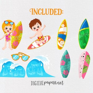 Surf Clipart, Surfing Clipart, Summer Clip Art, Tropical Clipart, Beach ...