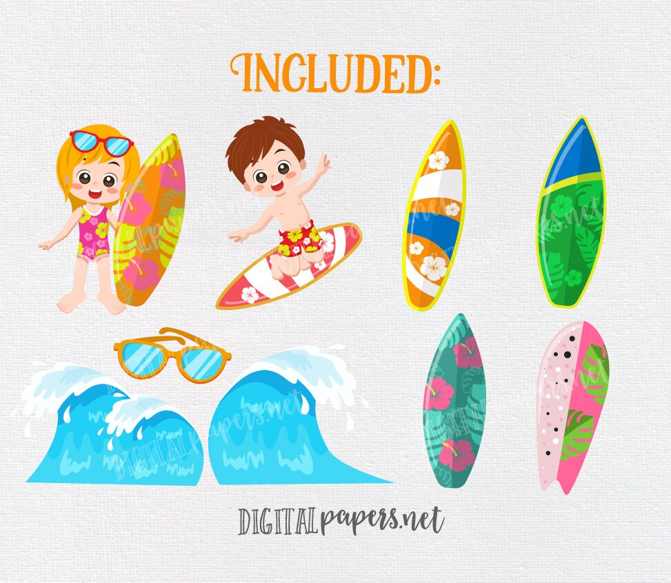 Surf Clipart: Summer Beach Graphics (PNG, JPEG, EPS) - Etsy