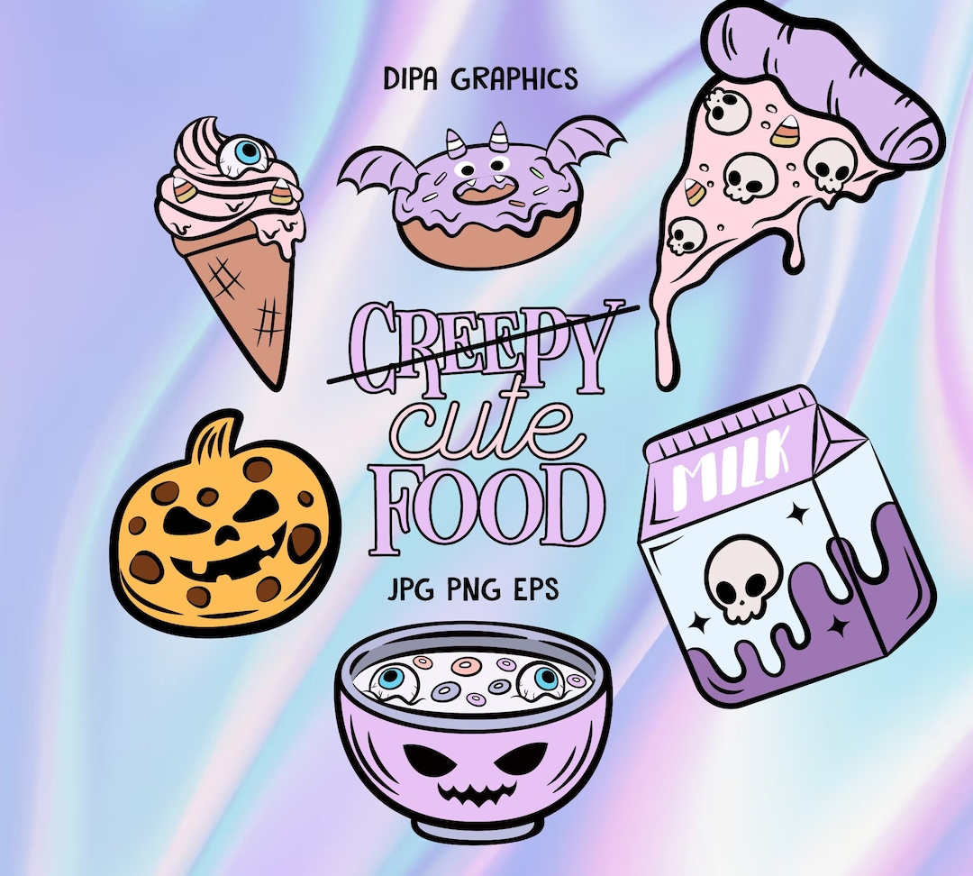 Creepy Cute Halloween Food Clipart Spooky Clipart Ice Cream Donut Pizza ...
