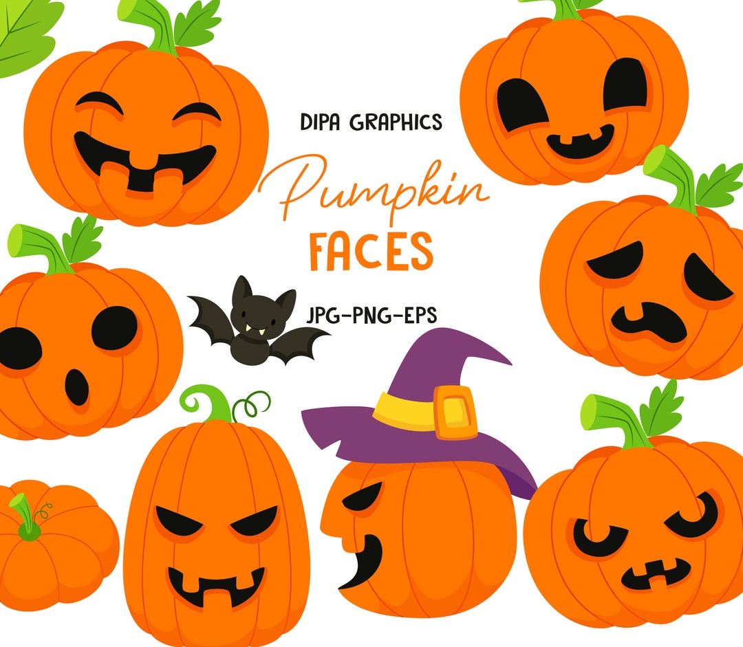 Halloween Pumpkin Faces, Vector, PNG and JPG, Sublimation Clipart ...