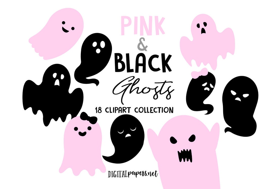 Pink and Black Ghosts Clipart, Cute Ghosts, PNG Clipart, Halloween ...