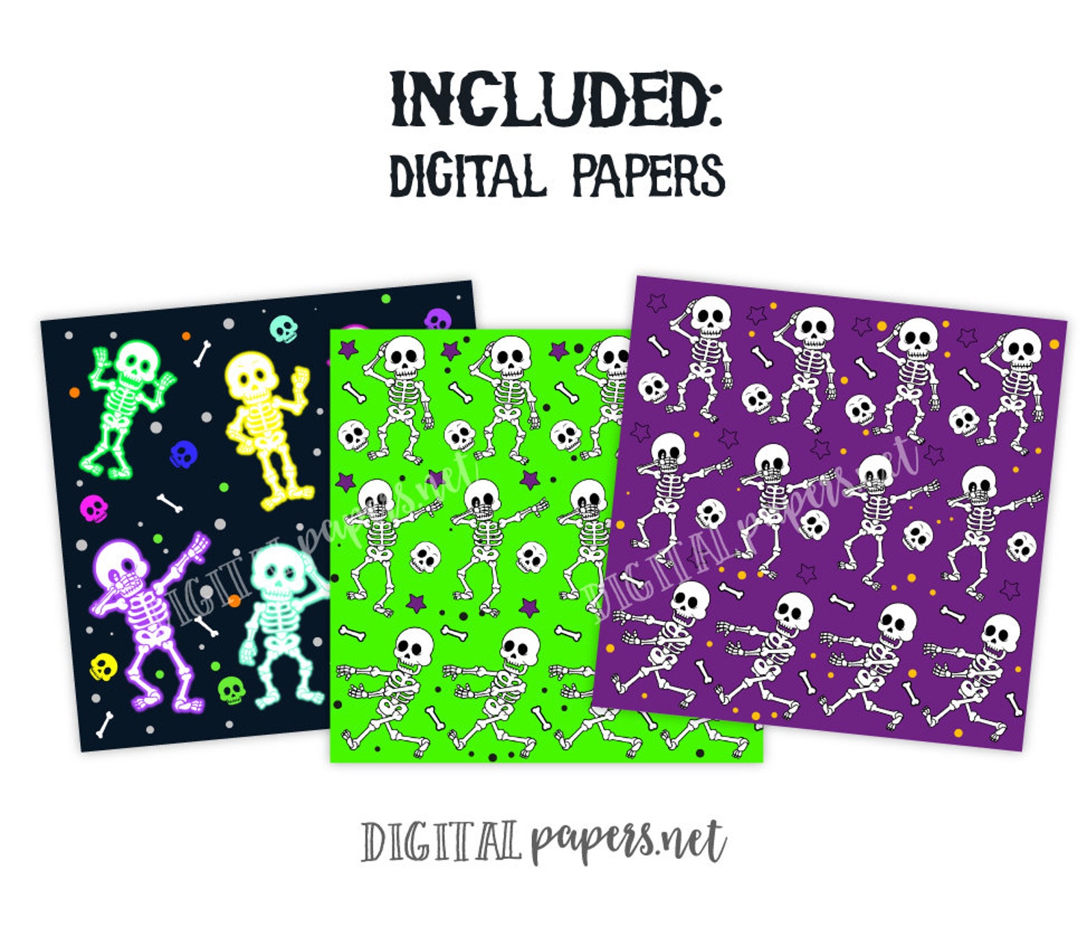 Halloween Skeleton Digital Paper: Dancing Skeletons Clip Art (digital ...