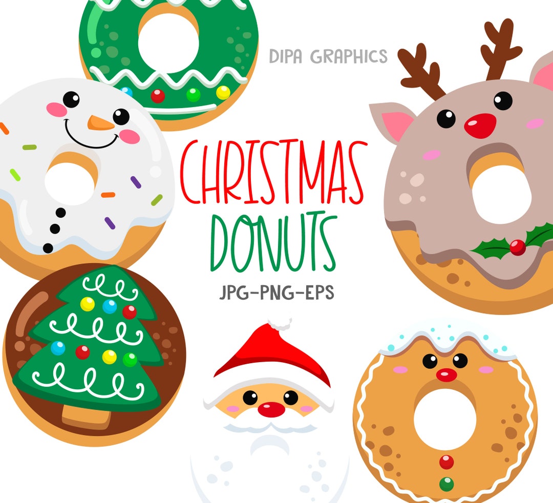 Christmas Donuts Clipart, Snowman, Reindeer, Santa Claus, Gingerbread ...