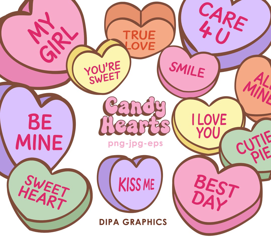 Valentine's Candy Hearts Clipart Bundle: PNG, JPG, EPS (digital ...