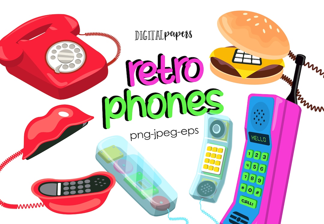 90s Phones Clipart, 90s Party, Nostalgia, Retro Clipart, Phone Clipart ...
