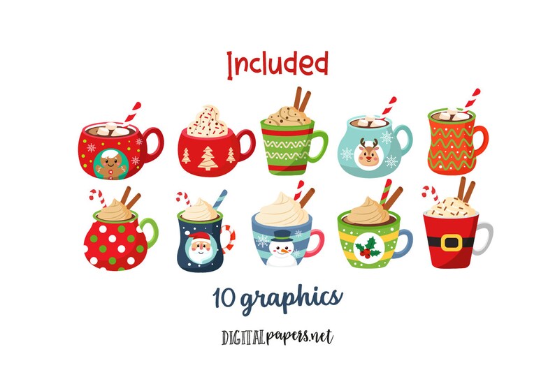 Hot Chocolate Mug, Christmas Clipart, Hot Cocoa, Winter Clip Art ...