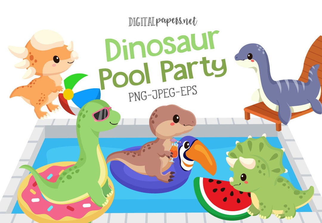 Dinosaur Pool Party Clipart: Summer Vector Graphics (INSTANT DOWNLOAD ...