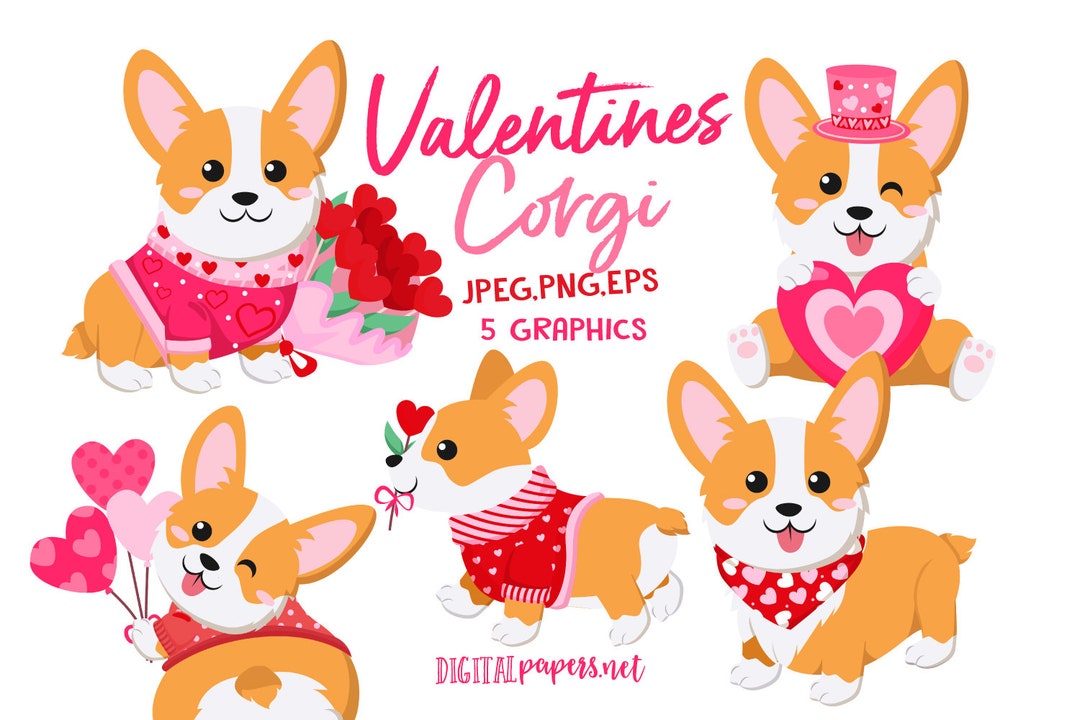 Valentines Corgi Clipart: Puppy Love Graphics (instant Download) - Etsy