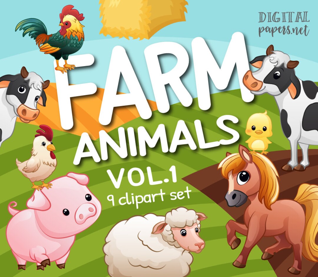Farm Clipart, Farm Animals Clip Art, Pig, Cow, Horse, Chicken, Rooster ...
