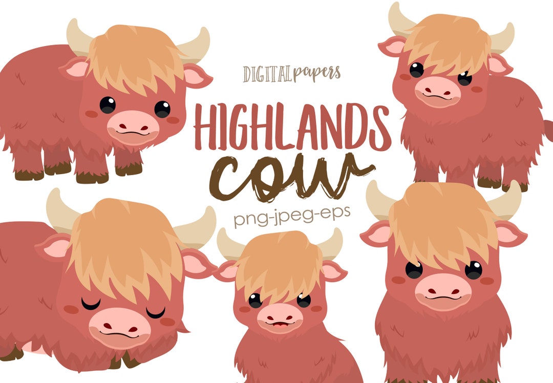 Highlands Cow Clipart, Cute Animal Clipart, Vector, Baby Highlands Cow ...